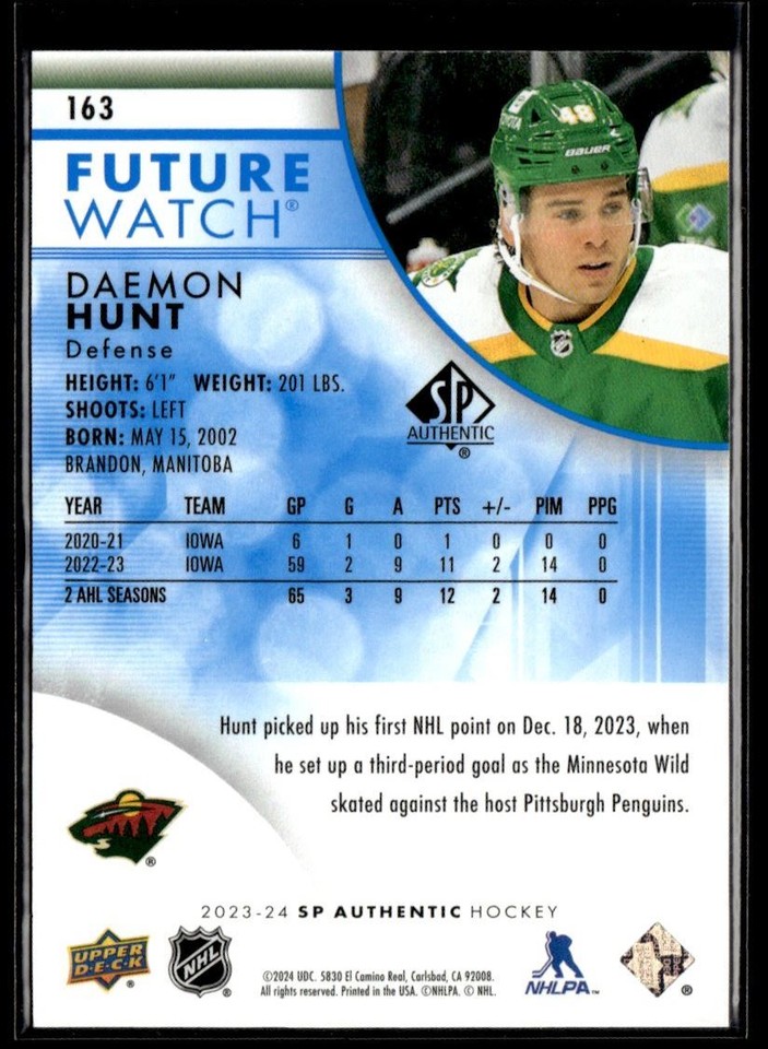 2023-24 UD Sp Authentic Future Watch Blue Daemon Hunt /399 #163 | eBay