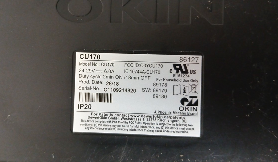 Okin Control Box CU170 for Leggett & Platt Adjustable Base Massage ...