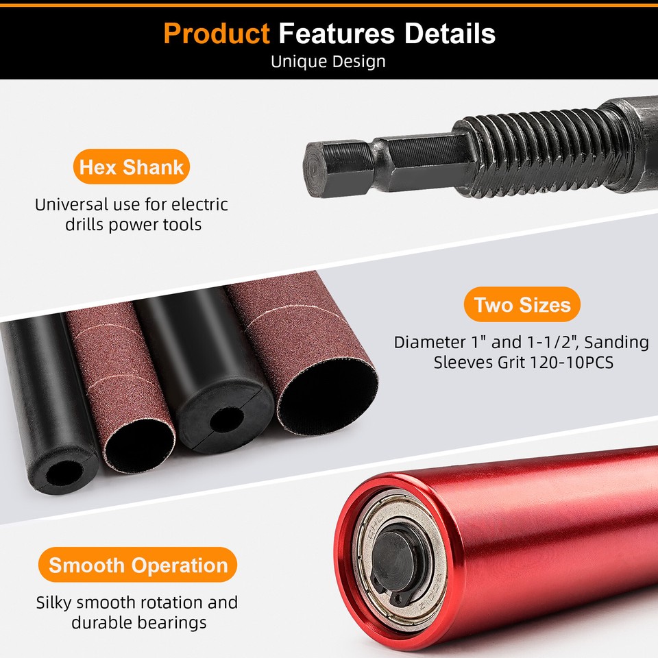 Portable Spindle Sander Hand-Held Rubber Sanding Drum Kit for Drill ...