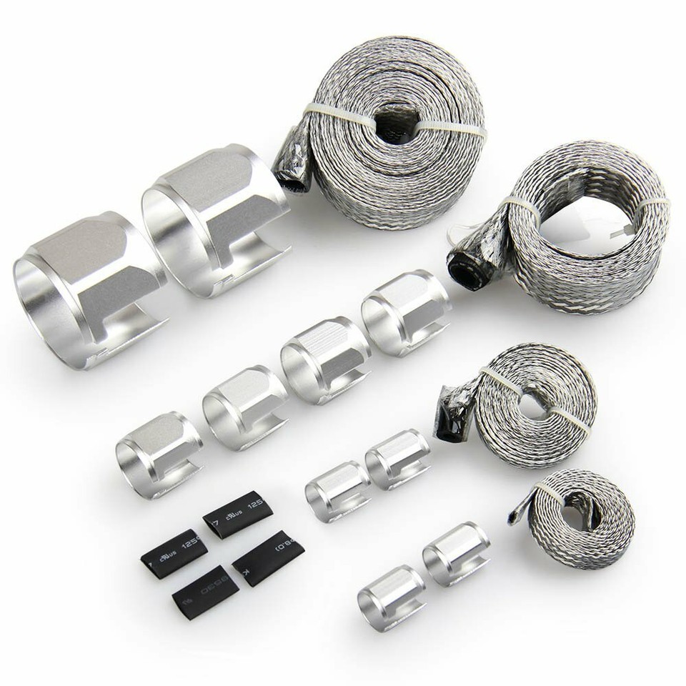 Silver Braided Hose Steel Sleeve Sleeving Kit Radiator Heater Fuel Line ...