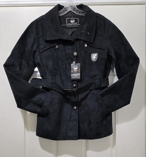 EA Collection Italy Style Jacket Women XL Blue Suede Lined Belted ...