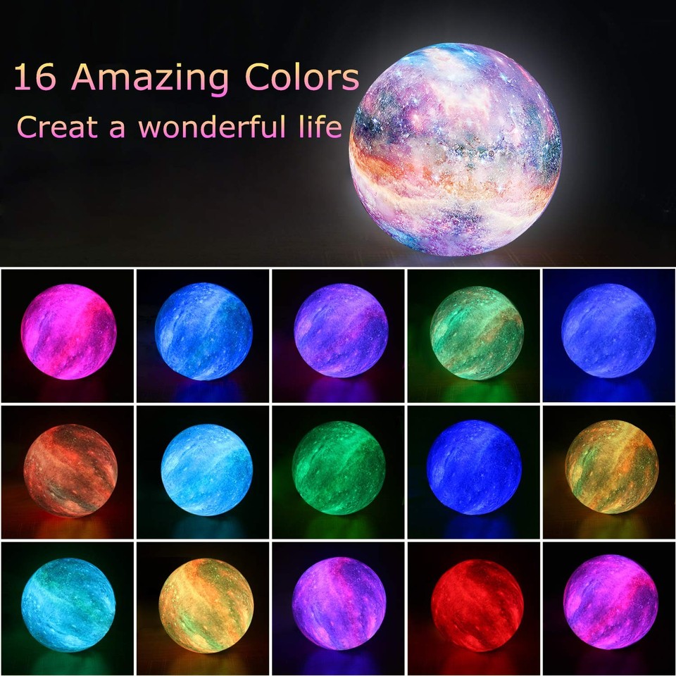 Moon Lamp, Night Light, 16 Colors Galaxy Lamp 3D Printing Moon Light ...