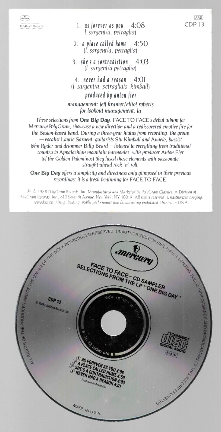 Face To Face – One Big Day CD Promo Sampler - 1988, Mercury | eBay