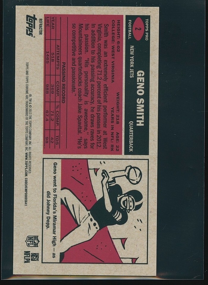 Geno Smith 2013 Topps Chrome 1965 Tall Boy Refractor RC 7/99 | eBay