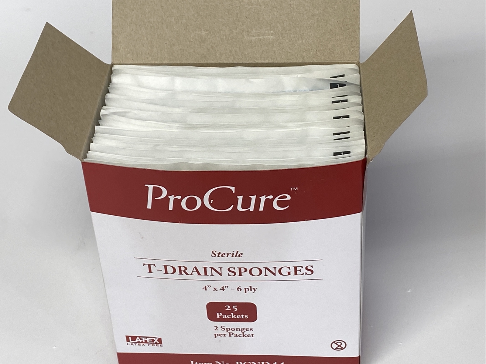 Procure Latex Sterile T-Drain Sponges 4"x4" 6 Ply # PCND44 25 Packets 2 ...