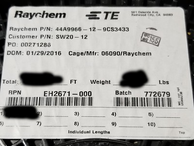 Raychem/TE #12awg Spec 44 TnC XLPA/XLPVDF 150C 2000V Lead Wire White ...