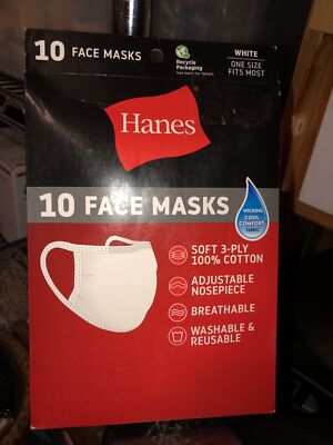 10 Pack - Hanes White Cotton Face Masks Reusable Washable Cloth Cover ...