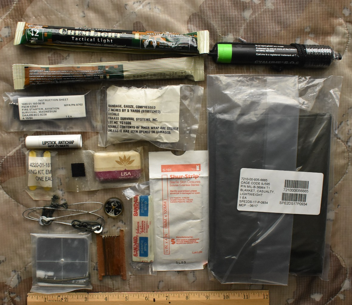 Lot of Individual Survival Kit Components, USAF, USN, US Army, civilian ...