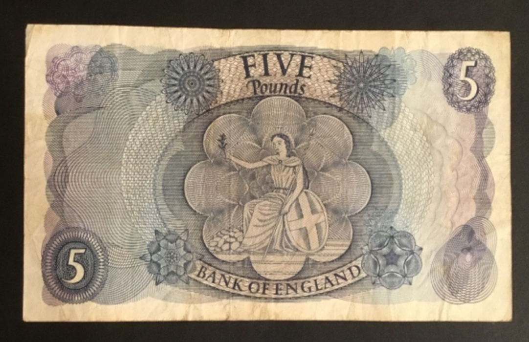Banknote Of England Five Pounds JQ. Hollom. B45. Circulated Condition ...