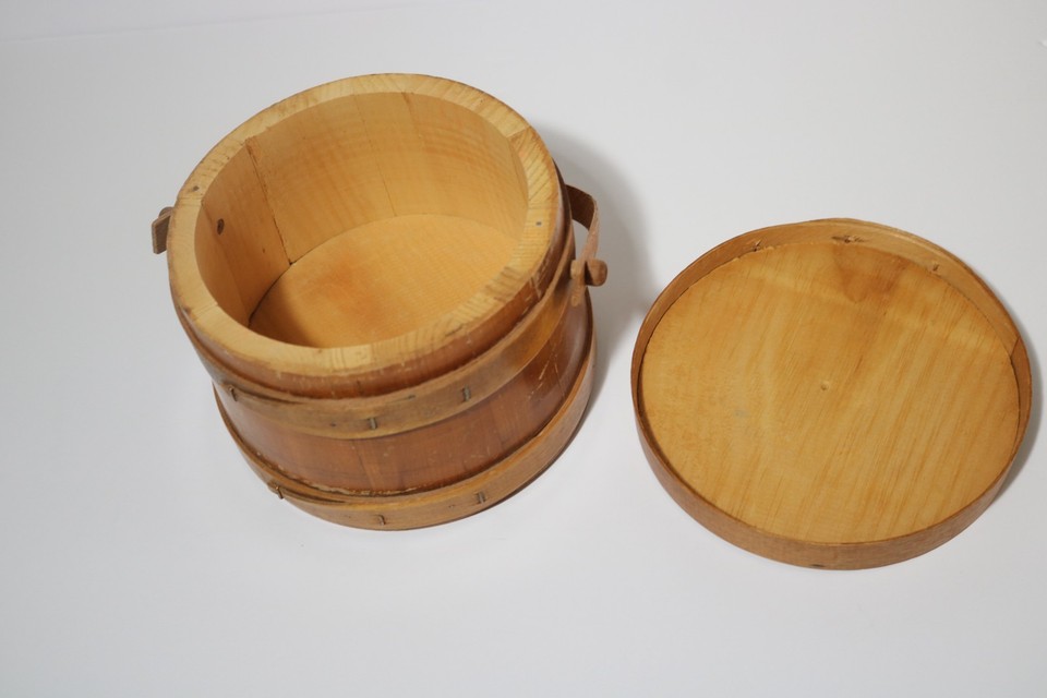 VINTAGE SHORT CAKE SHAPED WOODEN FIRKIN BUCKET Old Country Primitive | eBay