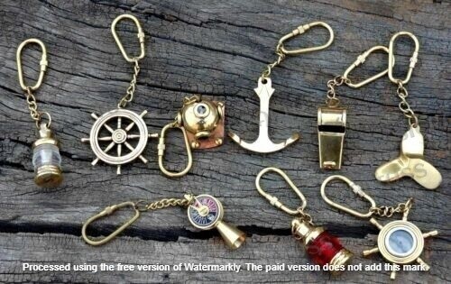 Lot of 9 Pieces Of Nautical Brass Keychains Keyrings Vintage Style Gift ...