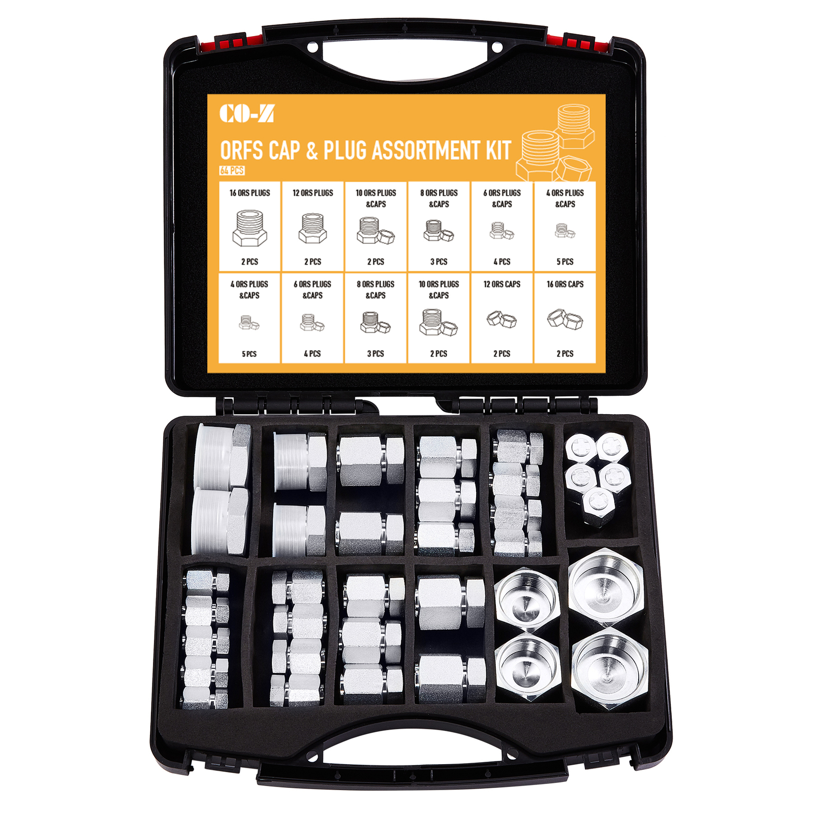 64 Piece ORFS O-Ring Plug and Cap Hydraulic Flat Face Seal Fittings ORS ...