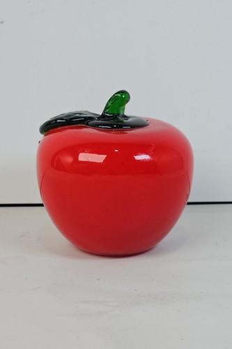 Vintage Hand Blown Glass Red Apple Figurine Paperweight 3" Tall Heavy ...