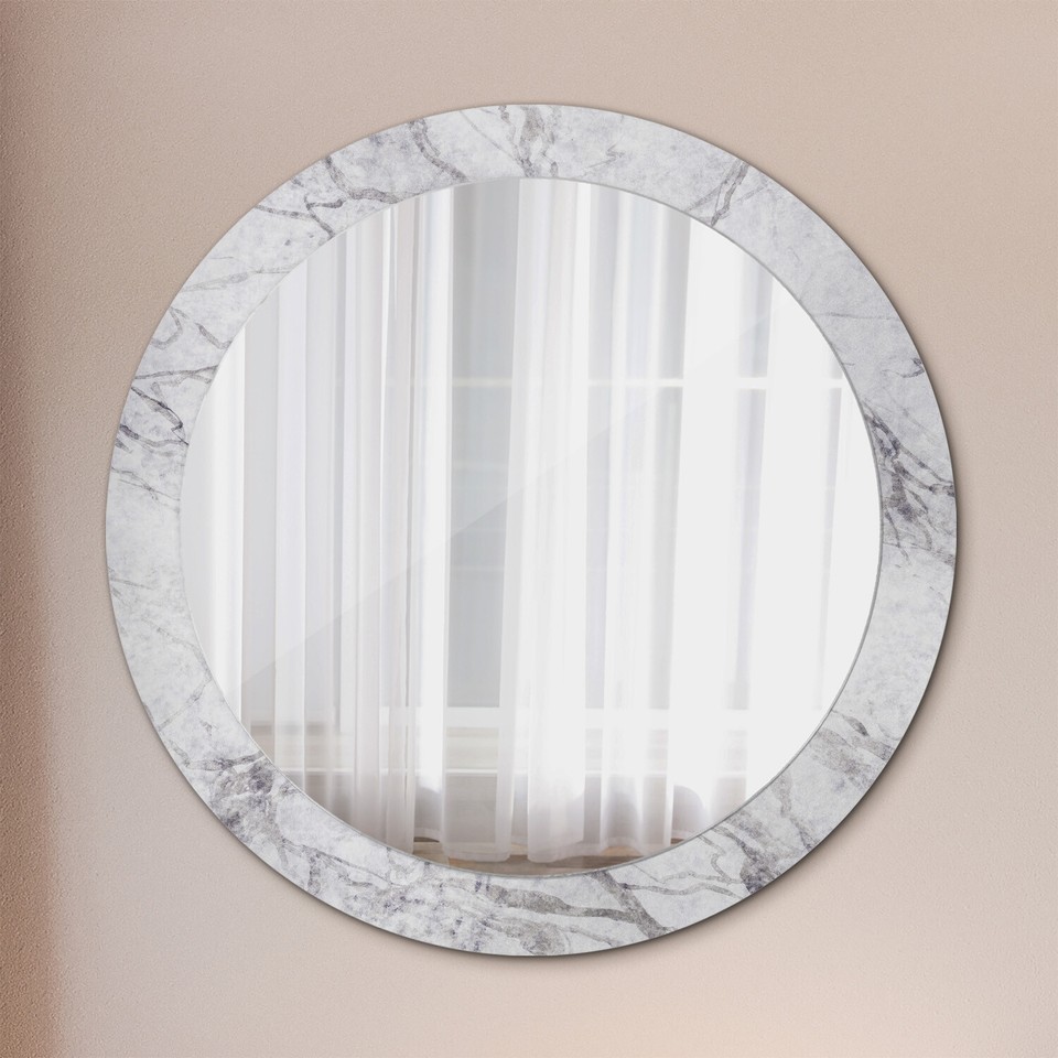 Wall Mounted Hanging Mirror Glass Frame with Print Art Home Decor white ...