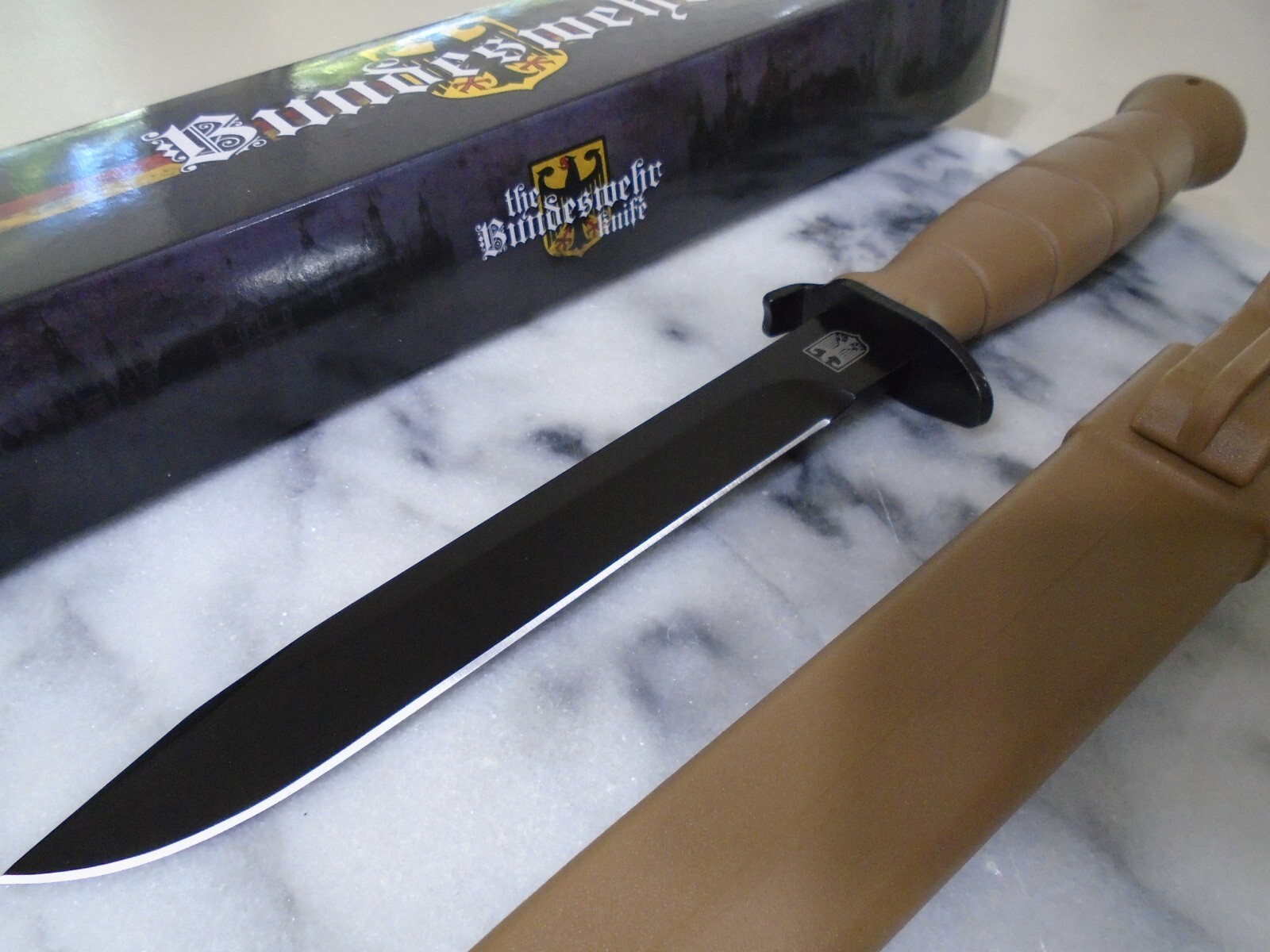 Bundeswehr German Combat Knife Fixed Blade Locking Sheath Desert Tan ...