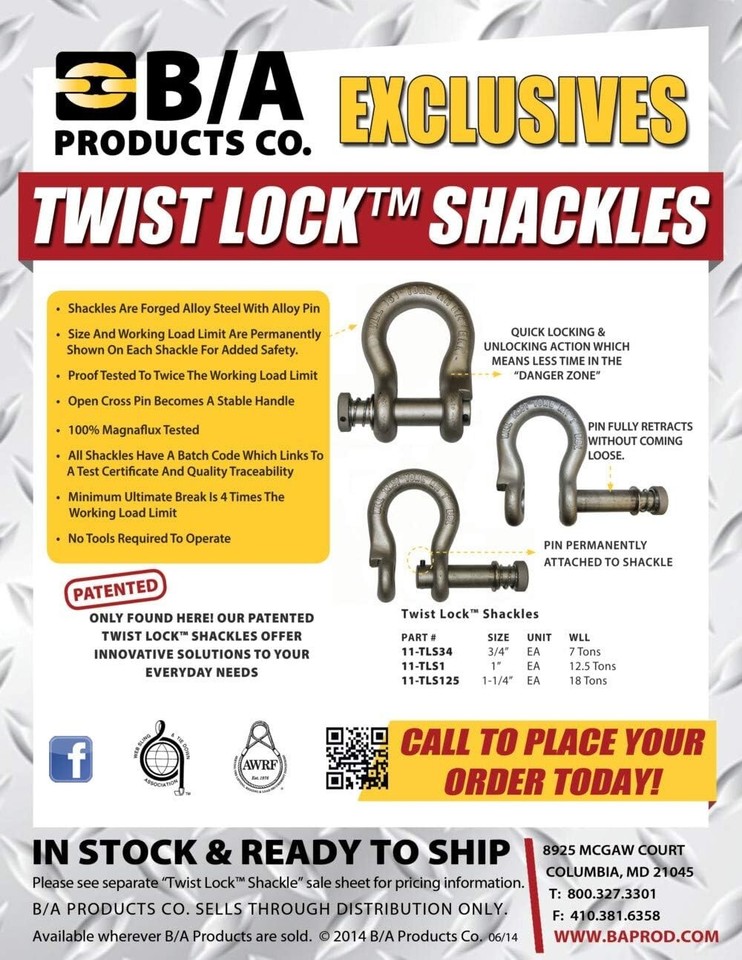 (2), 1", 12.5 Ton WLL, Twist Lock, High Capacity Shackle Chain Lifting ...