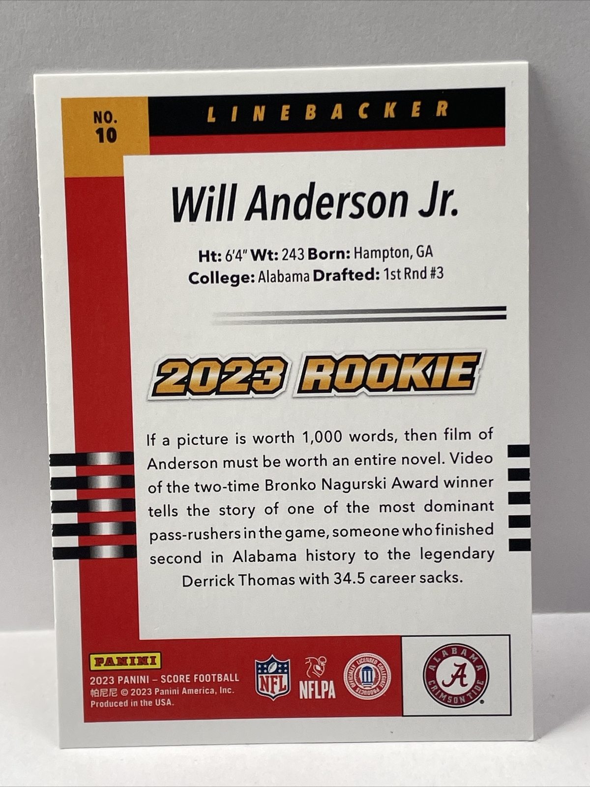 WILL ANDERSON JR. 2023 Panini Score Retro Rookie #10 Houston Texans ...