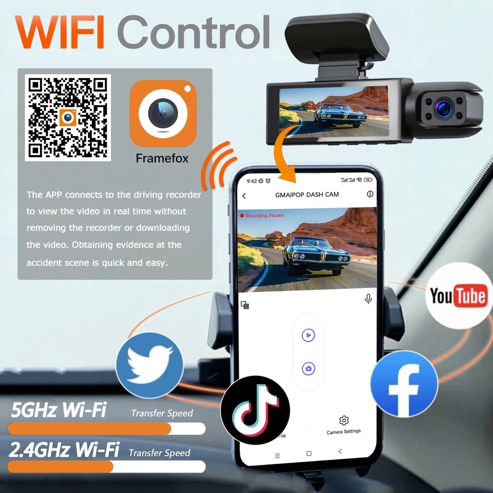 1080P G-Sensor Car Dash Cam Recorder Dual Lens DVR Camera Video with ...