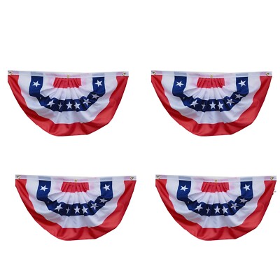 4 Pack USA Pleated Fan Flag 1.5x3 Feet American US Bunting Flags Half ...
