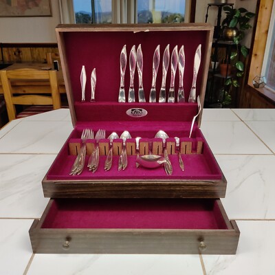 Sterling Silver Flatware Set Oneida Heirloom Vivant 1960's Vintage 44 ...
