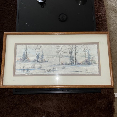 Russ Erickson “Winter River” Oil & Ink Signed Framed Print 30” X 10 ...