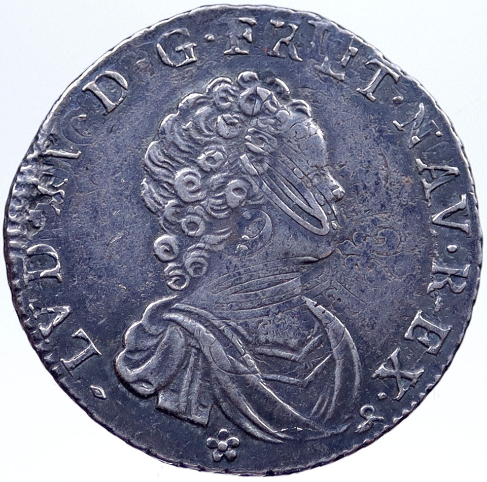 1716 B FRANCE King LOUIS XV French Silver 1/4 Ecu Vertugadin Coin ...