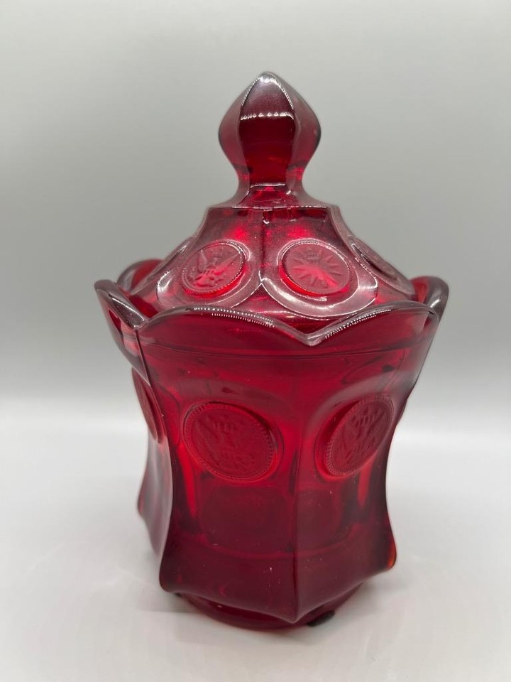 Fostoria Ruby Red Coin Glass Covered Candy Dish With Lid | eBay