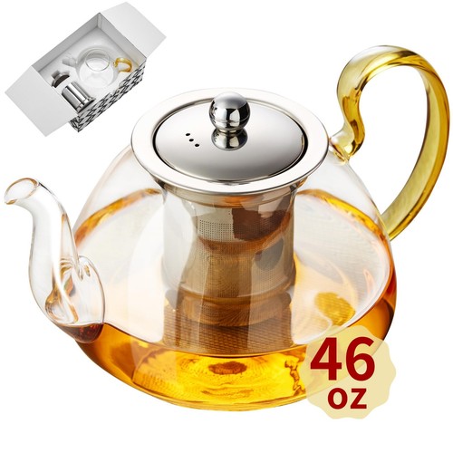 Large Glass Teapot with Stainless Infuser, Stovetop Safe, Thickened ...