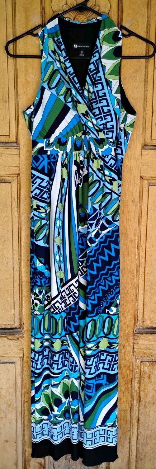 Vintage 80s VALERIE BERTINELLI Blue Green Women's Sleeveless Long Dress ...