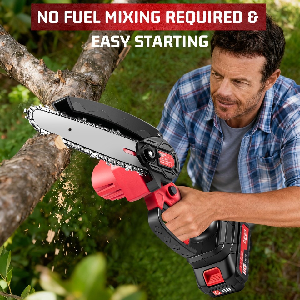 4/6inch Electric Mini Chainsaw Handheld Cordless Wood Cutter Saw with 2 ...