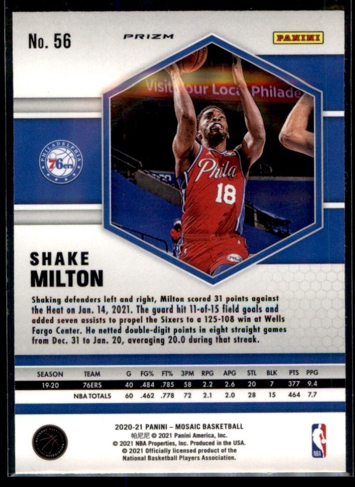 Shake Milton 2020-21 Panini Mosaic Genesis Prizm #56 Philadelphia 76ers ...