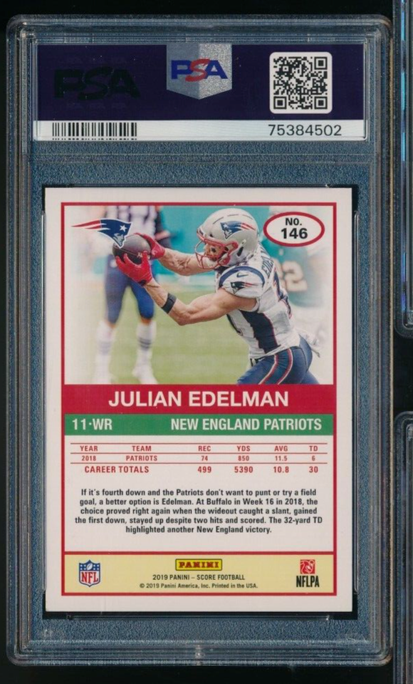 2019 Panini Score #146 Julian Edelman First Down Parallel /10 PSA 9 ...