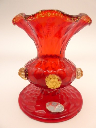 EARLY MURANO VENETIAN RED ART GLASS VASE BOWL GOLD FLAKE CASED SEGUSO ...