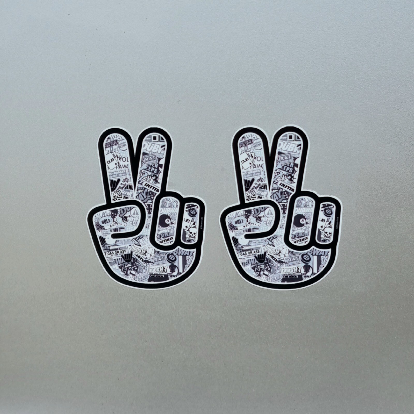 2x Black & White Stickerbomb Peace Hand Vinyl Sticker Decal For Car Van ...