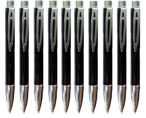 Studio Gloss Black Retractable Ballpoint Pen Chrome Detail Black Ink 10 ...