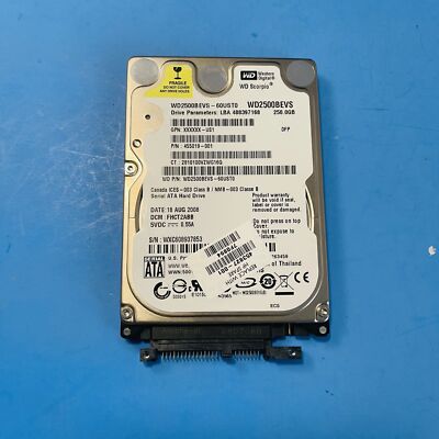 Western Digital WD2500BEVS-60UST0 Laptop 250GB 2.5" SATA HDD P/N:455019 ...