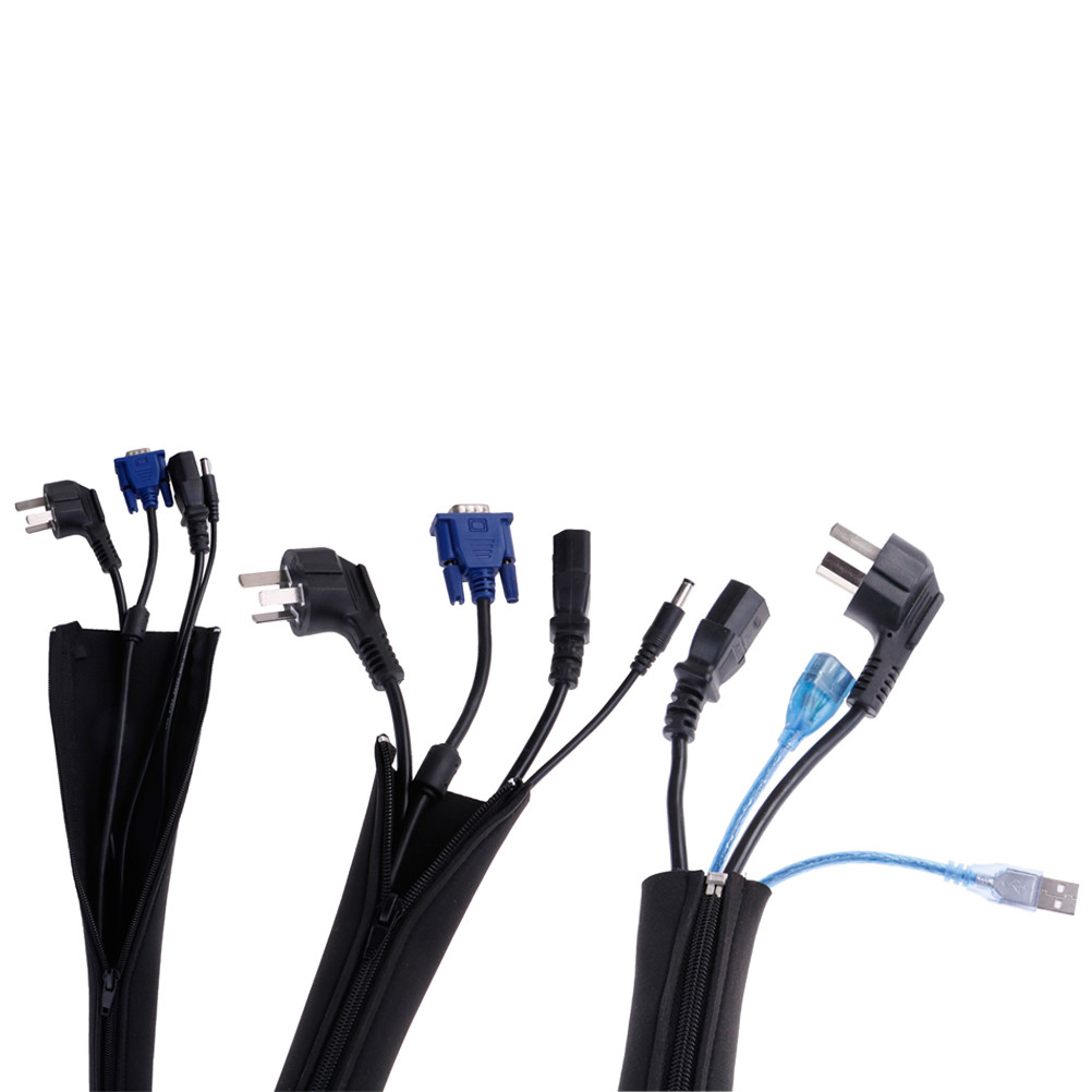 1Pc DIY neoprene cable management sleeve zipper wrap wire hider cover ...