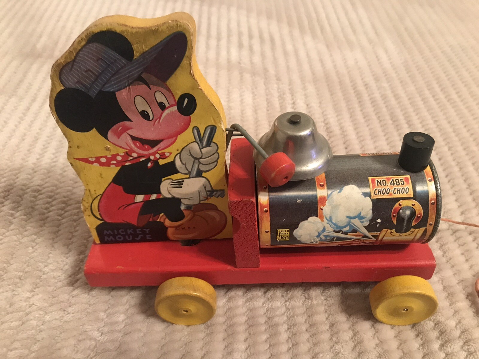 Vintage Fisher Price MICKEY MOUSE PULL TOY Train Engineer No. 485 Choo ...