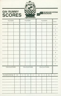 c1982 Seaboard System Railroad On-Board Gin Rummy Score Sheet Train ...