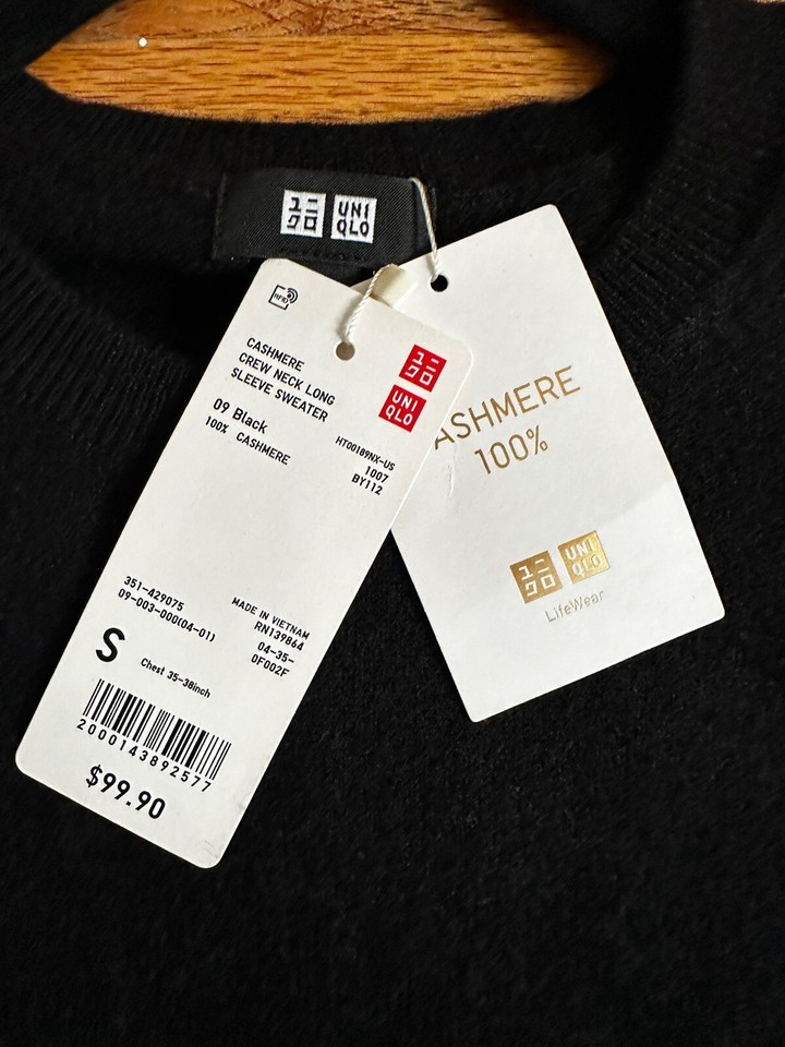 Uniqlo 100% Cashmere Crew Neck Sweater In Black Size Small - NWT | eBay