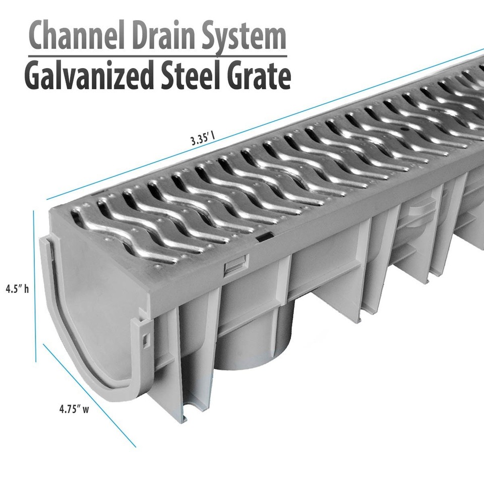 Source 1 Drainage Trench & Driveway Channel Drain with Steel Grate - 3 ...