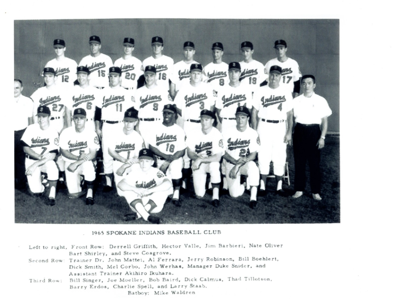 1965 SPOKANE INDIANS 8X10 TEAM PHOTO PCL BARBIERI DUKE LA DODGERS ...