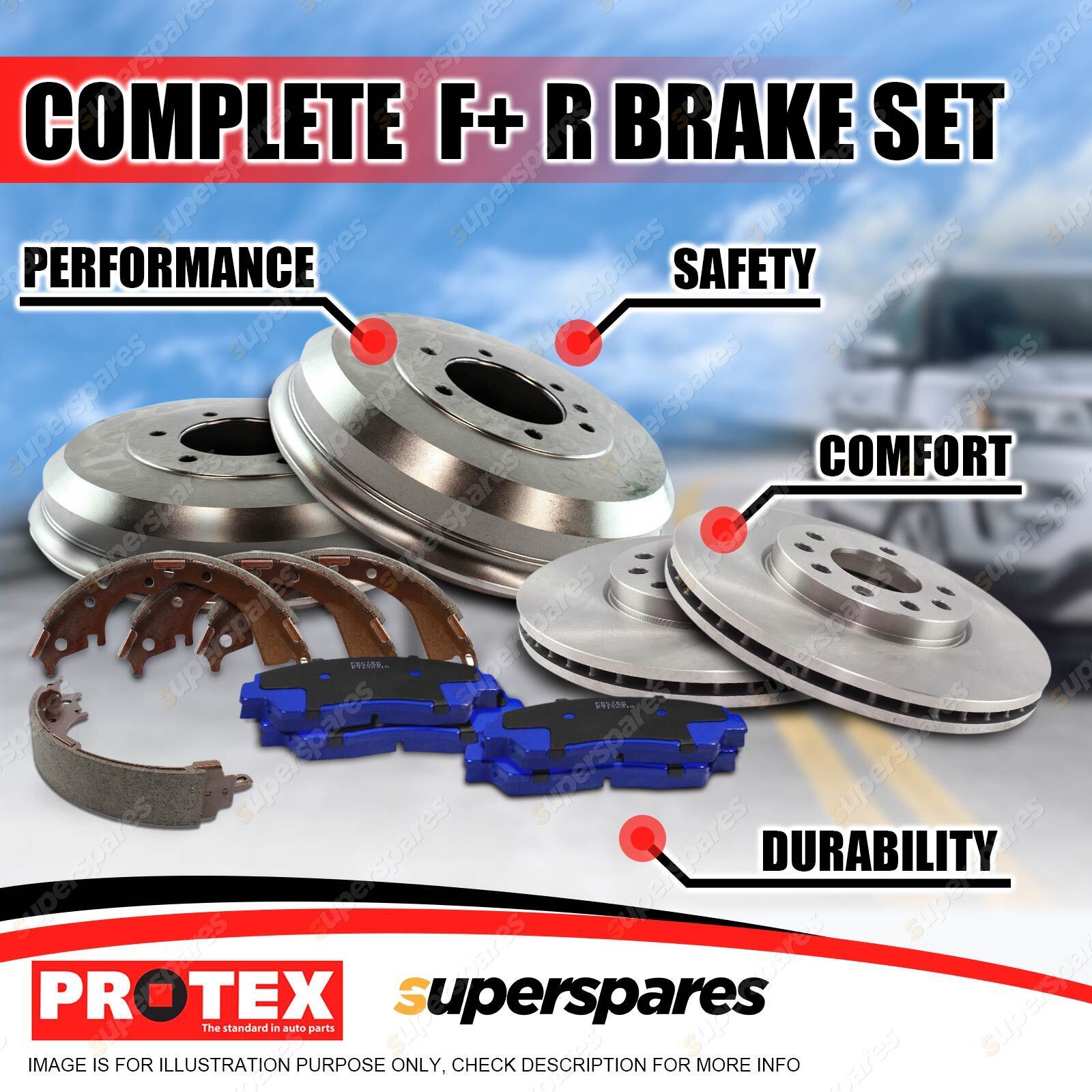 Front + Rear Disc Brake Rotors Pads Drums Shoes for Mitsubishi Triton ...