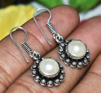 Pearl Gemstone Handmade Dangle Earring 925 Sterling Silver Overlay U271 ...