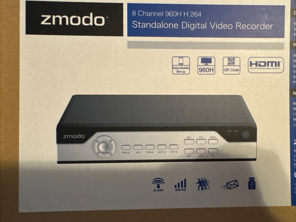 ZModo Digital Video Recorder 8 channel WITH 4 Black Color Cameras NEW ...