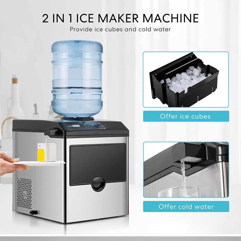 2in1 Electric Countertop Ice Cube Maker 48lbs w/ Water Dispenser Combo ...