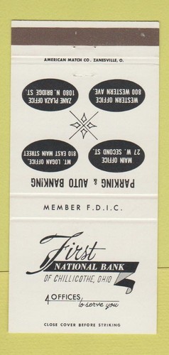 Matchbook Cover - First National Bank Chillicothe OH 30 Strike | eBay.de