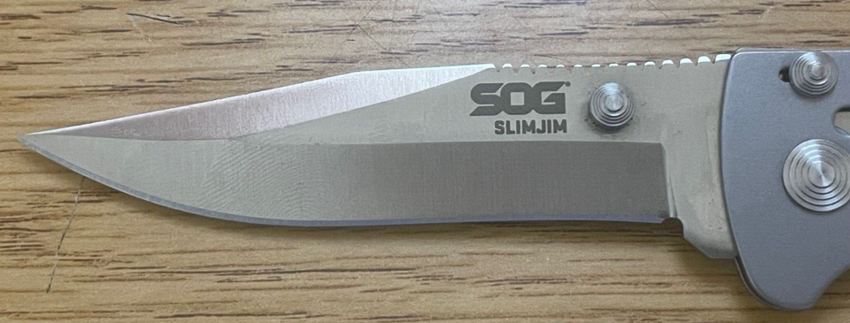 SOG Slimjim Lockback A/O Assisted AUS-8 Satin Plain Folding Knife ...