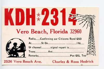 CB QSL Ham Radio Card Vero Beach Florida Postcard KDH2314 Charles ...