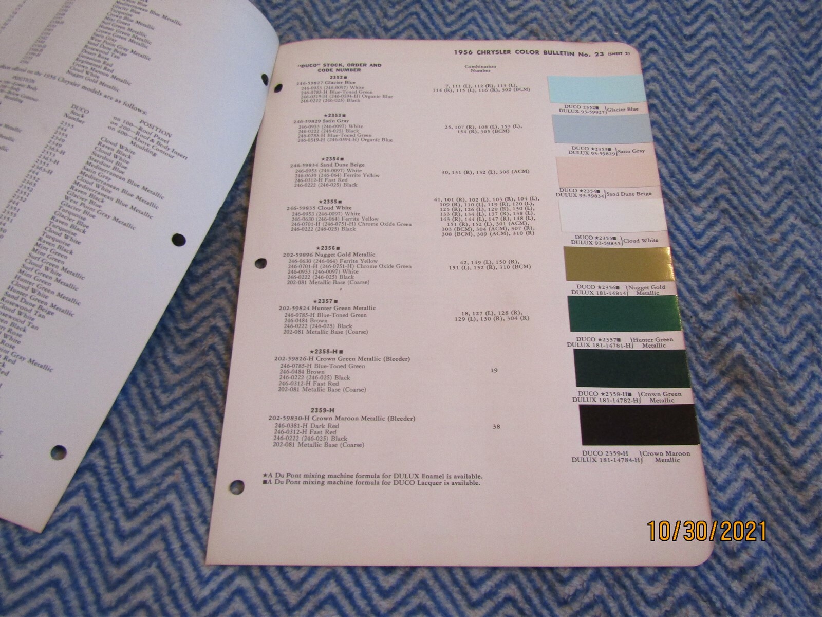 1956 CHRYSLER COLOR CHIPS CHART | eBay